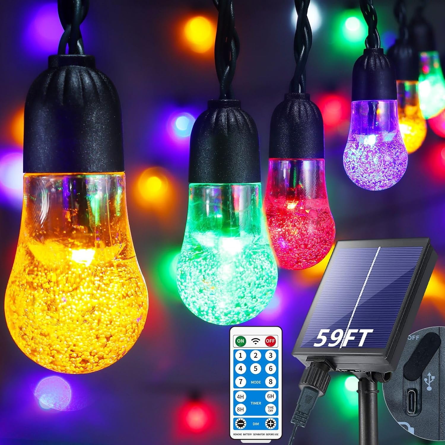 Solar String Lights Outdoor Waterproof - Upgrade 59Ft Pear-Style Multi ...