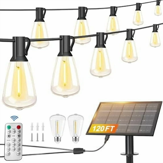Solar String Lights for Outside 120FT with Remote Control 8 Light Modes ...