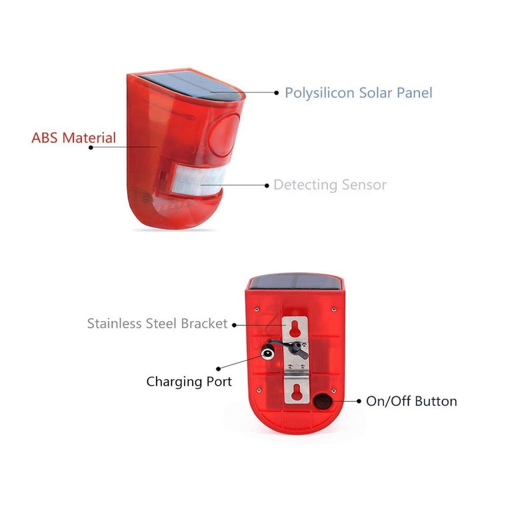 Solar Strobe Light with Motion Sensor, Security Alarm Flashing 6LED ...