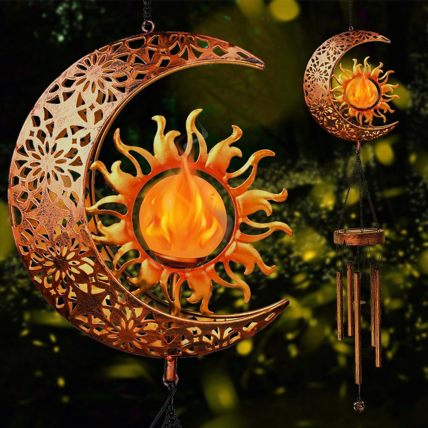Solar Sun Moon Wind Chimes Outdoor, Waterproof Wind Bells Light with ...