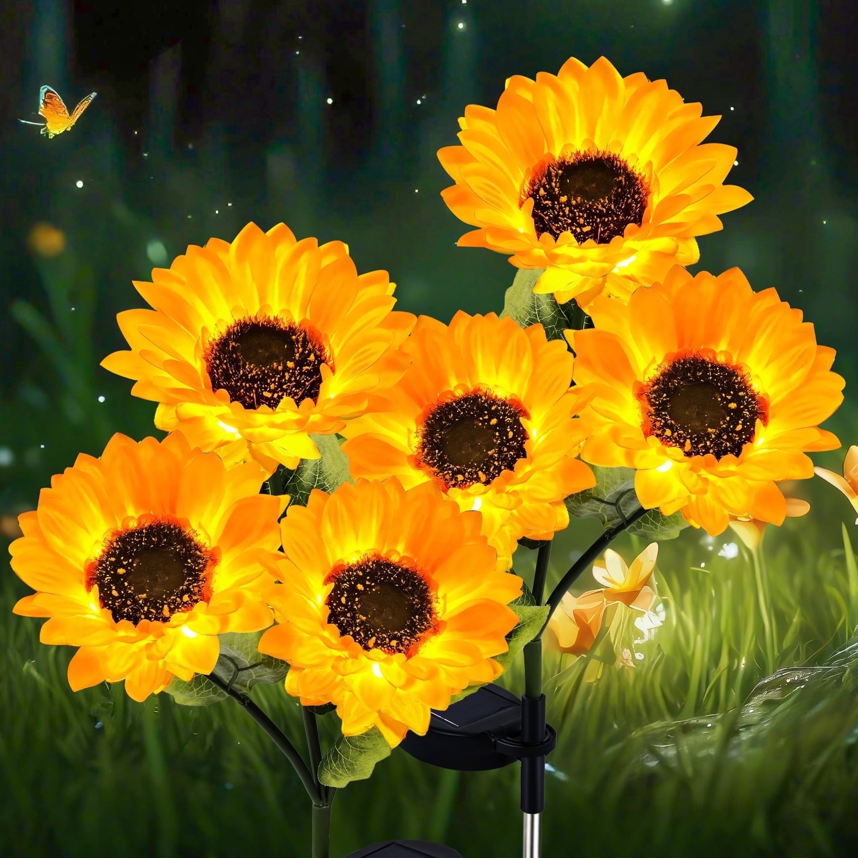 Solar Sunflower Garden Lights Outdoor,2 Pack With 6 Sunflowers Solar ...