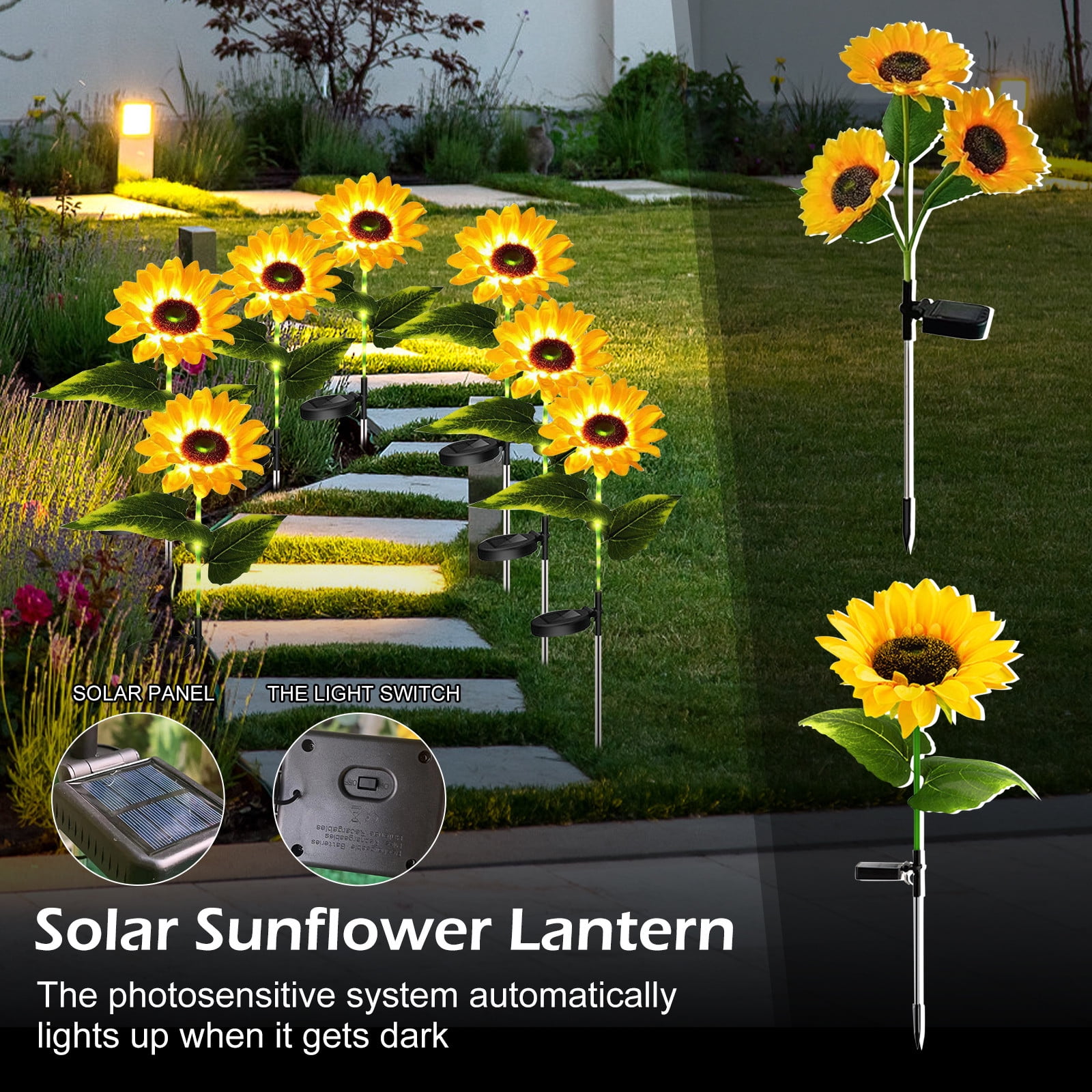 Solar Sunflower Garden Lights Outdoor，Sunflower Lights,Sunflower Patio ...