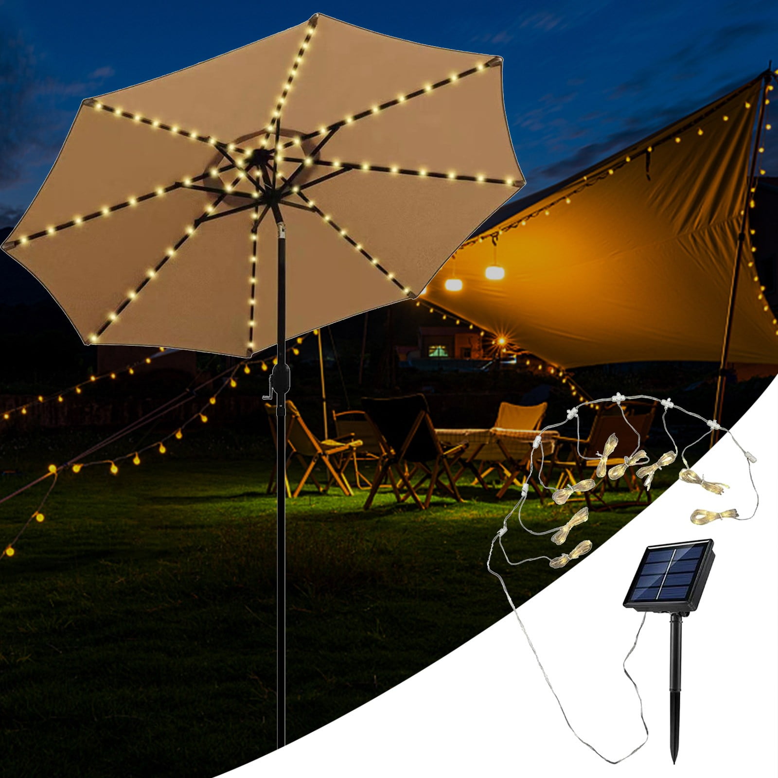 Solar Sunshade Umbrella Light Strip | 104 Warm White LEDs | 1 Meter ...