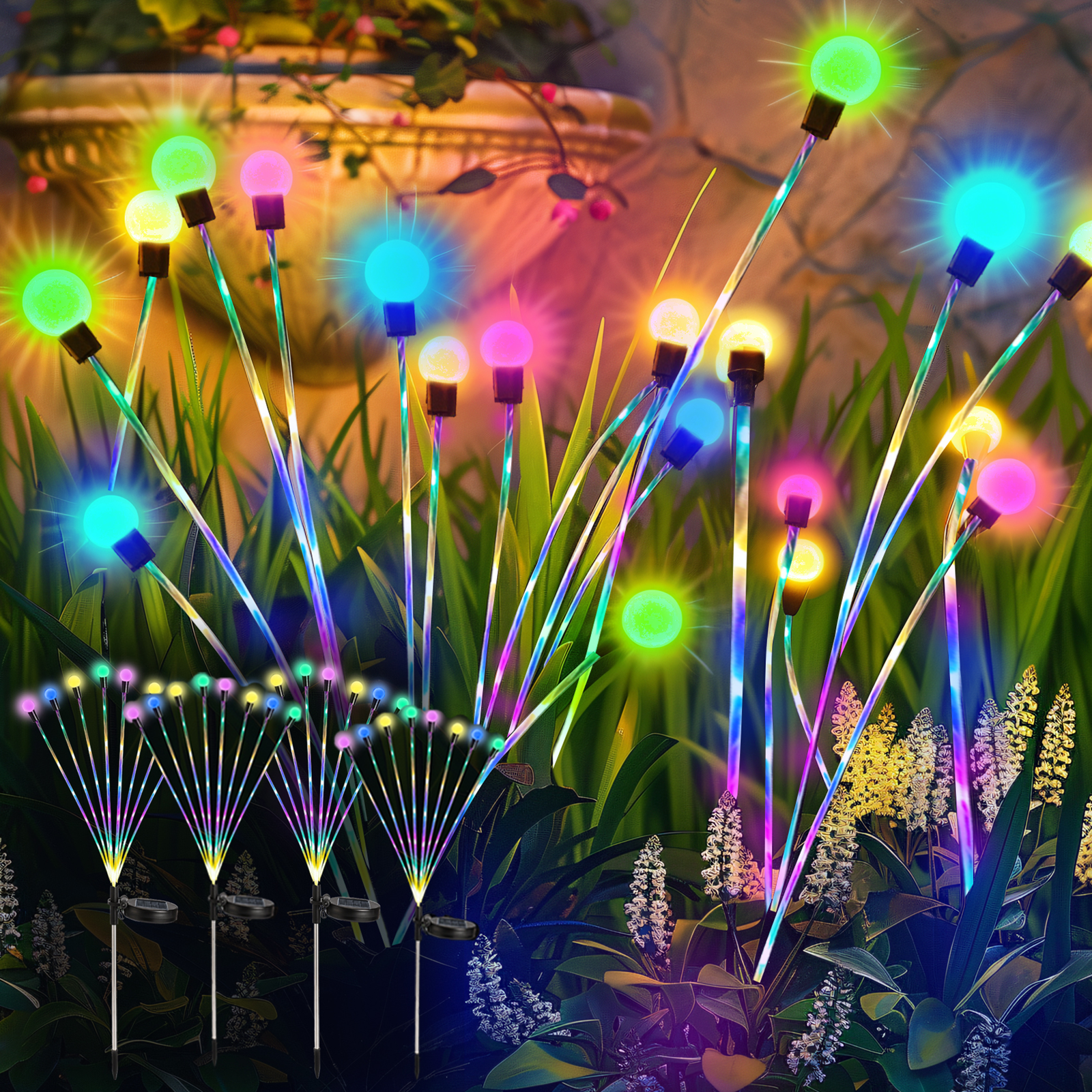 Solar Swaying Firefly Lights，Solar Garden Lights Outdoor Waterproof, 4 ...