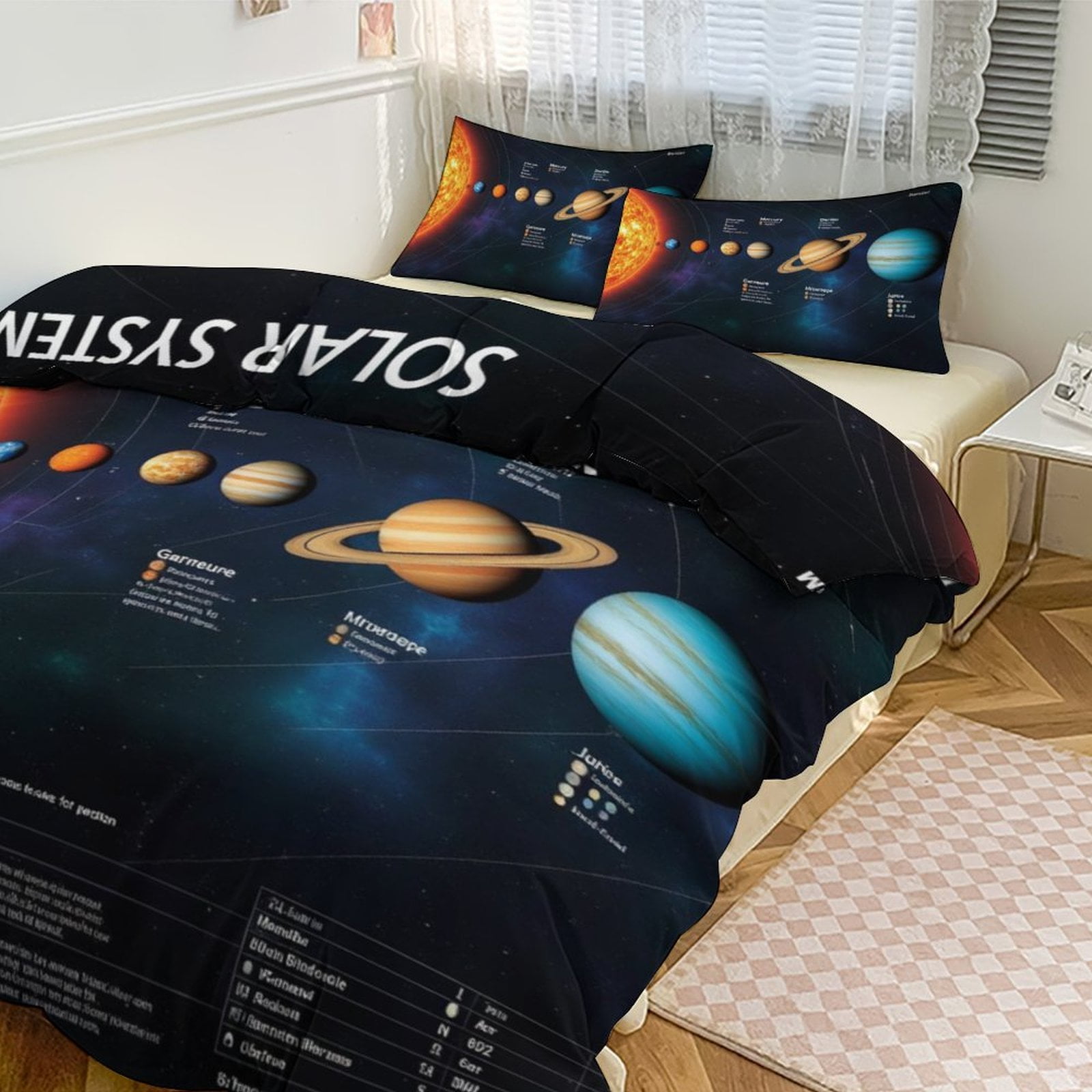 Solar System 102"x90" 3 Pcs Soft Bedding Set, Includes Duvet Cover with ...