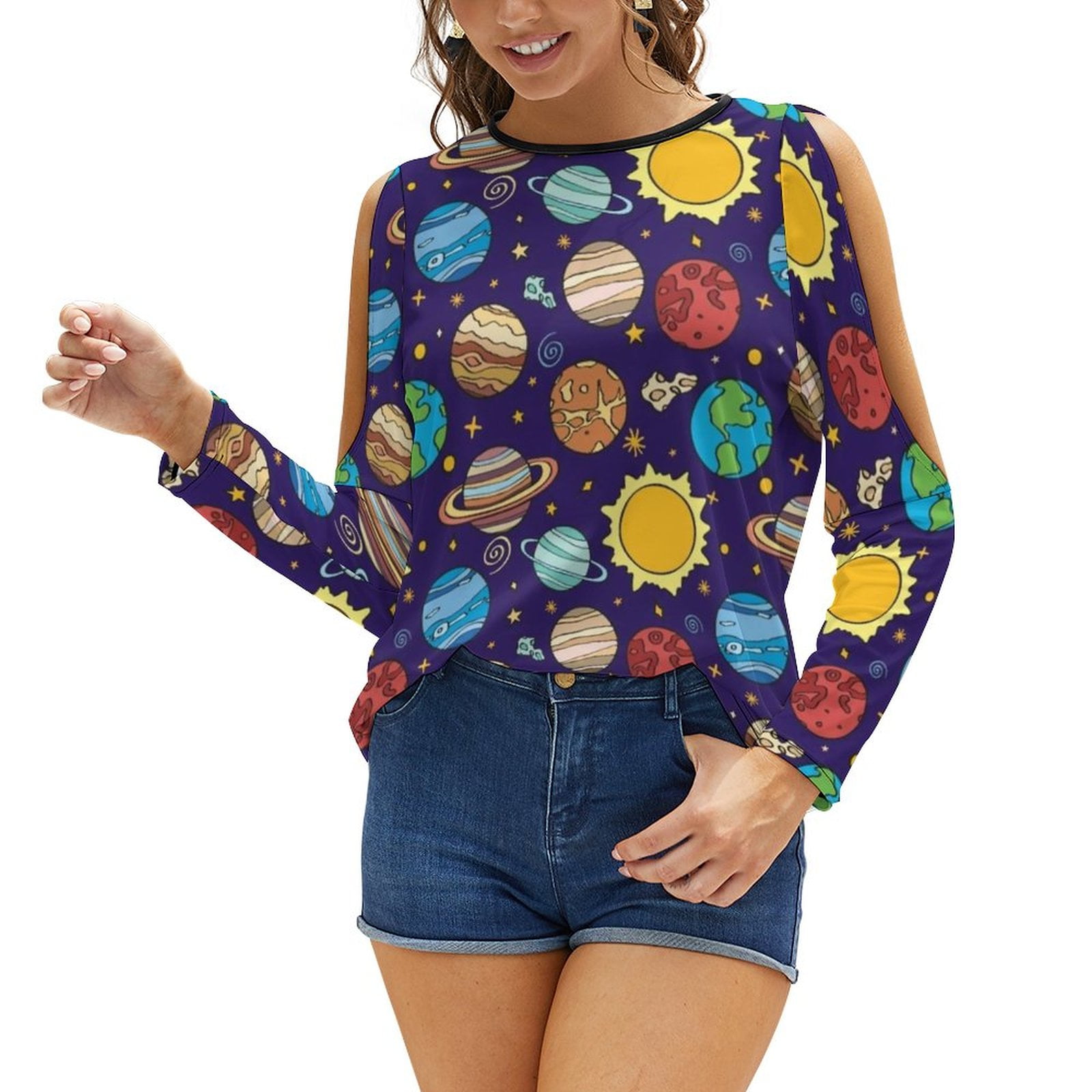 Solar System And Club Fashion Female T-Shirt Short Sleeve Off Shoulder ...