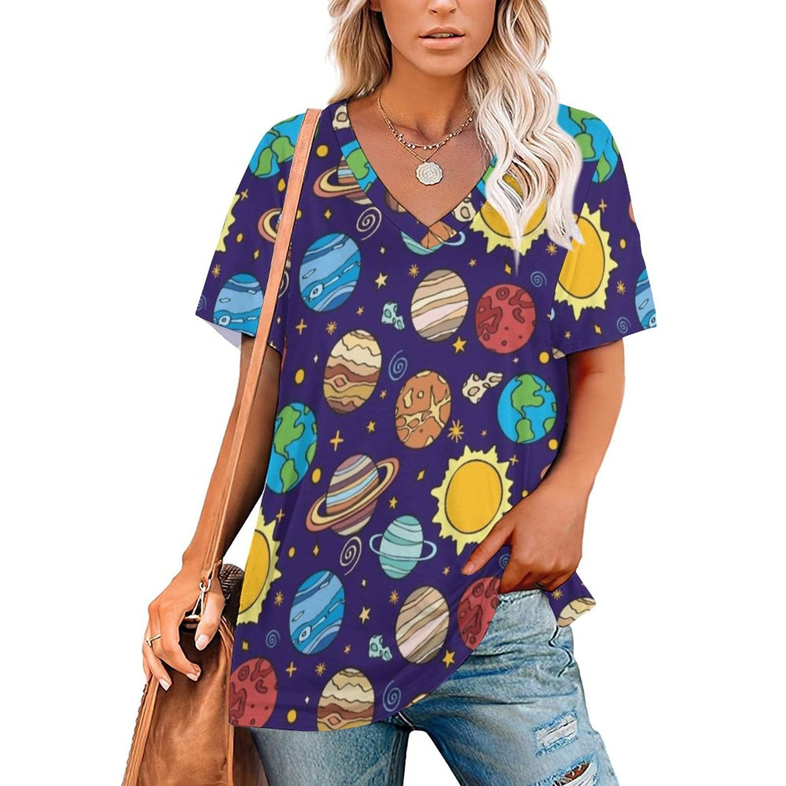 Solar System And Club Fashion Female T-Shirt Short Sleeve Off Shoulder ...
