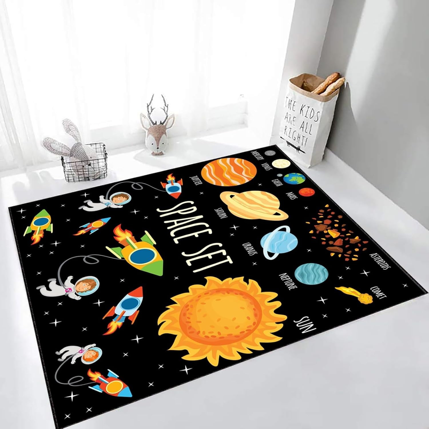 Solar System Area Rug, Planets Astronauts Space Rugs, Indoor Machine ...