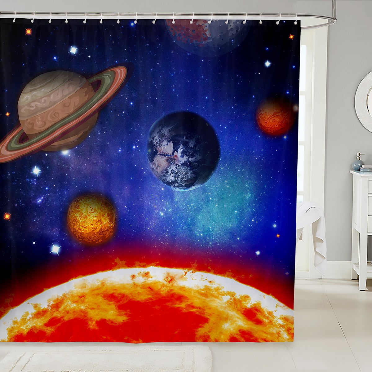 Solar System Bath Curtain for Boys Girls Galaxy Shower Curtain Universe ...