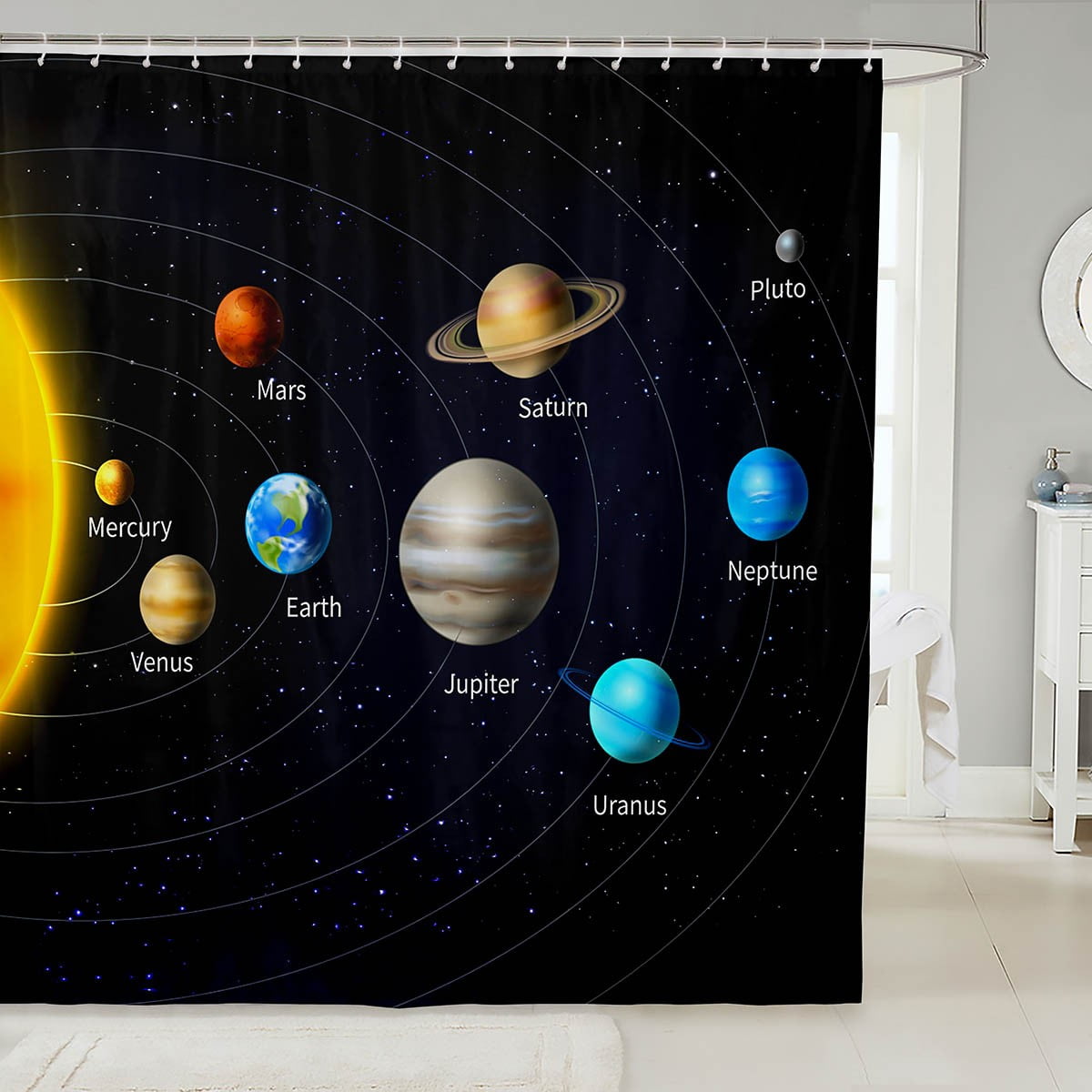 Solar System Bath Curtain for Boys Girls Outer Space Shower Curtain ...