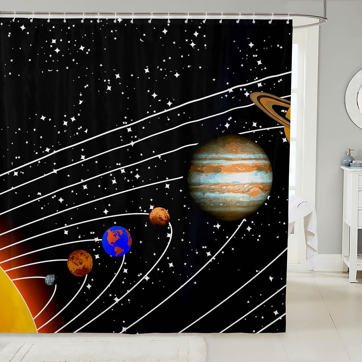 Solar System Bath Curtain for Boys Girls Outer Space Shower Curtain ...