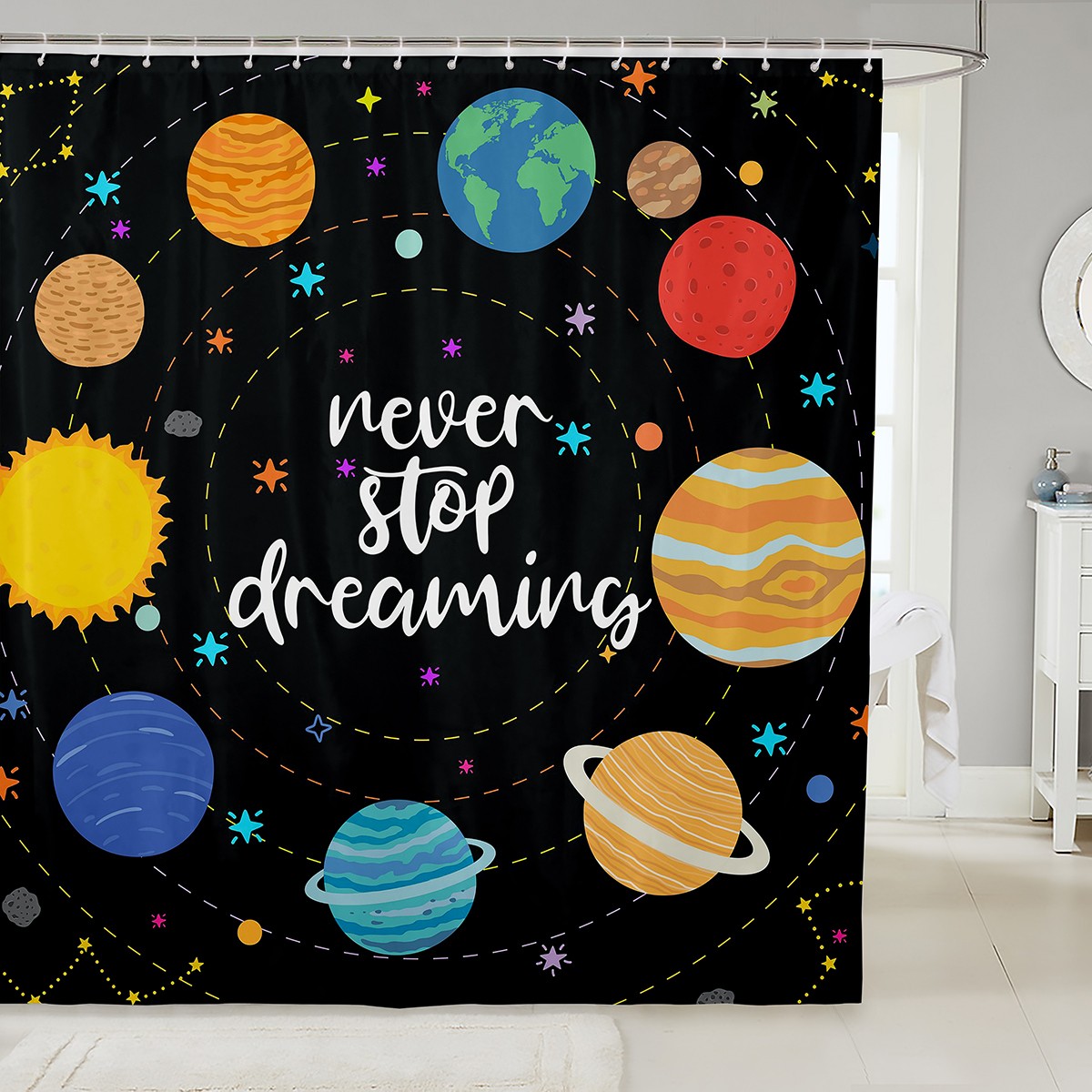 Solar System Bath Curtain Outer Space Shower Curtain,Cute Cartoon Space ...