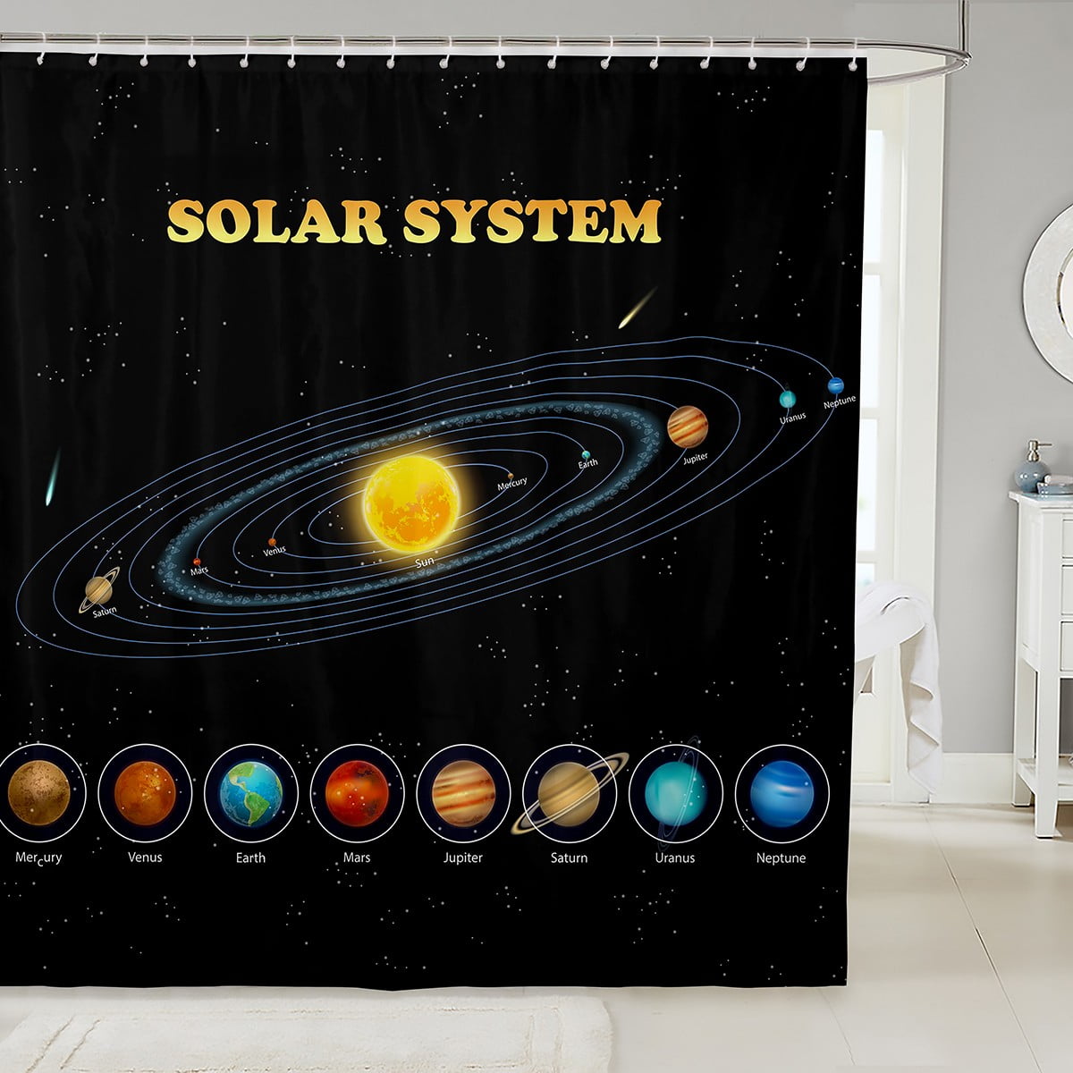 Solar System Bath Curtain Outer Space Shower Curtain Universe Themed ...