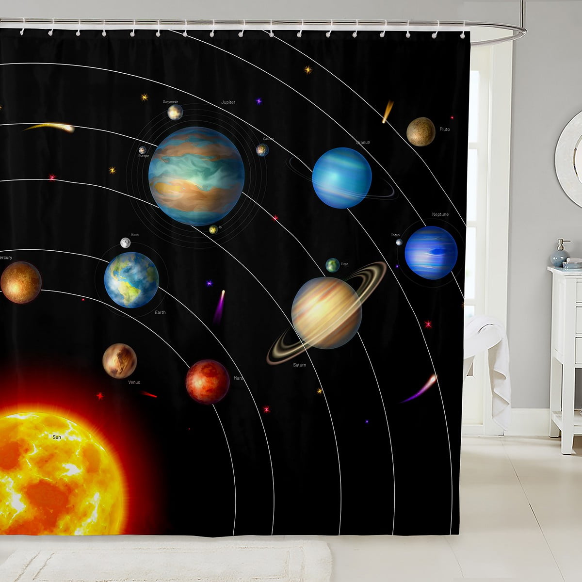 Solar System Bath Curtain Outer Space Shower Curtain Universe Themed ...