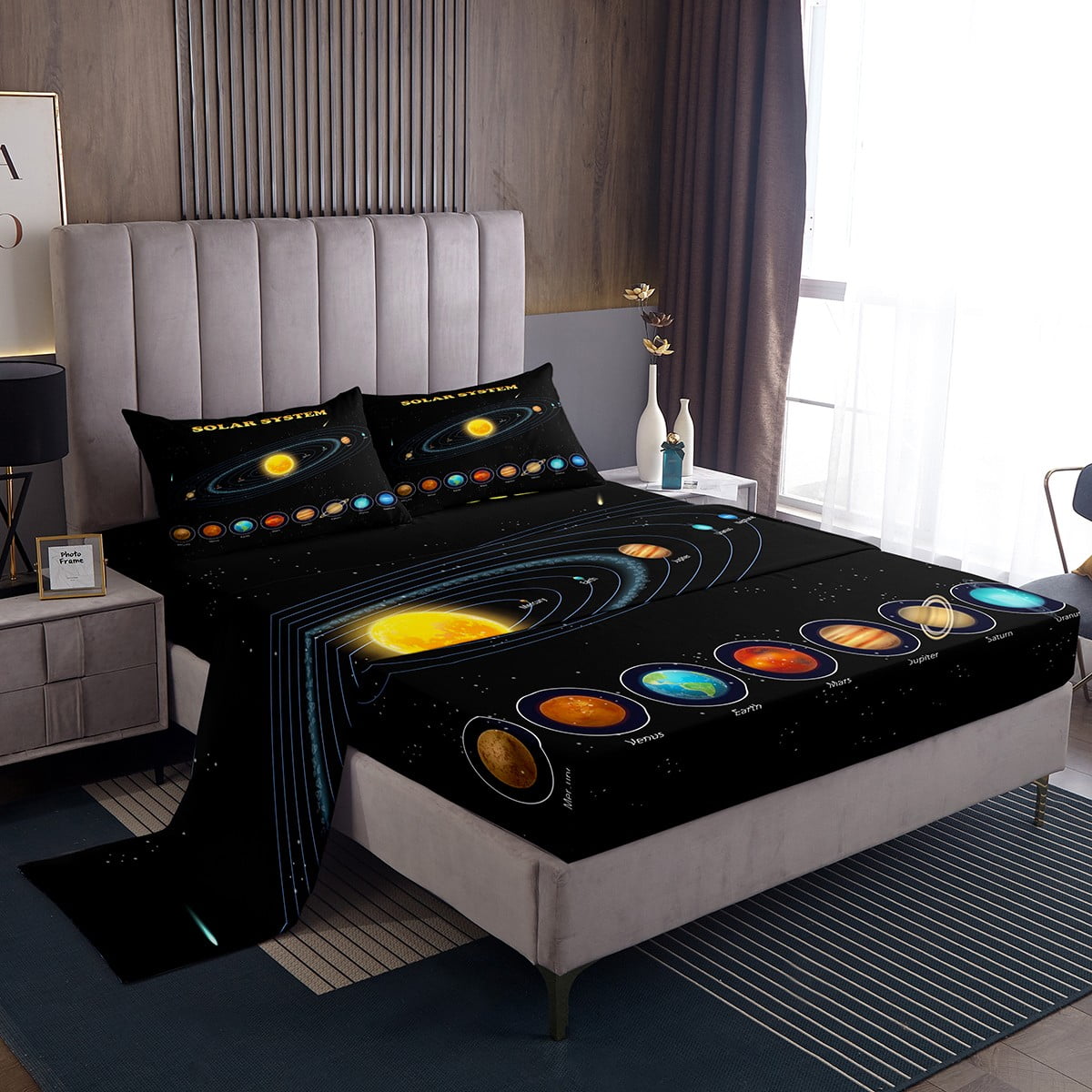 Solar System Bedding for Boys Queen Size Outer Space Bed Sheets Set for ...