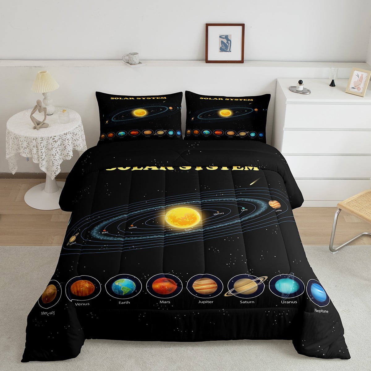 Solar System Bedding Twin Size Outer Space Bedding Set Universe Themed Bedroom Decor Bedding ...
