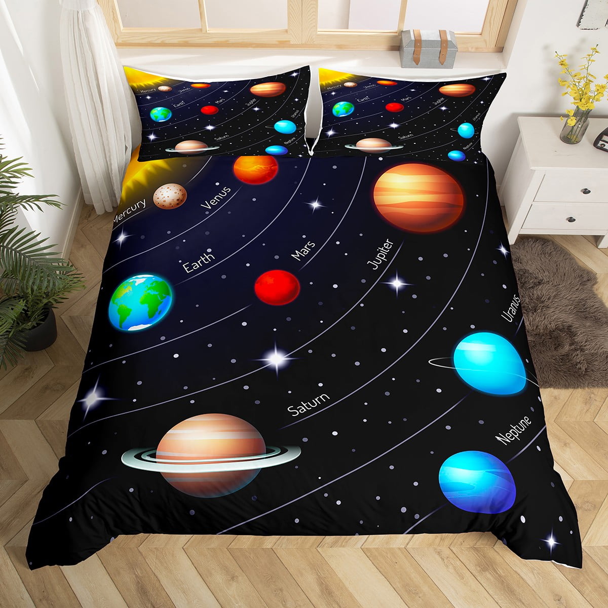 Solar System Bedding Set Twin Outer Space Duvet Cover for Boys Girls Universe Themed Comforter ...