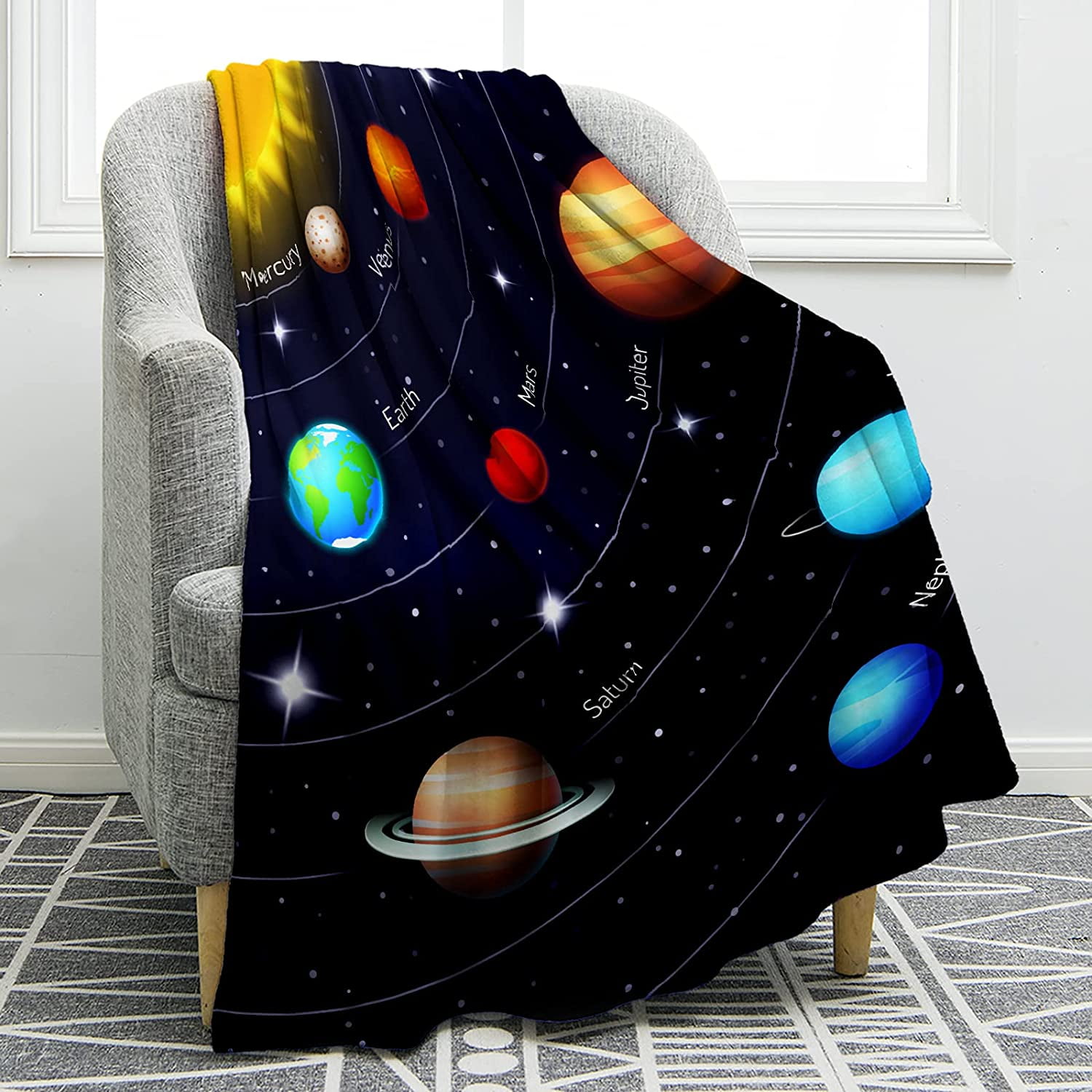 Solar System Blanket Space Earth Print Throw Blanket Cozy Smooth ...
