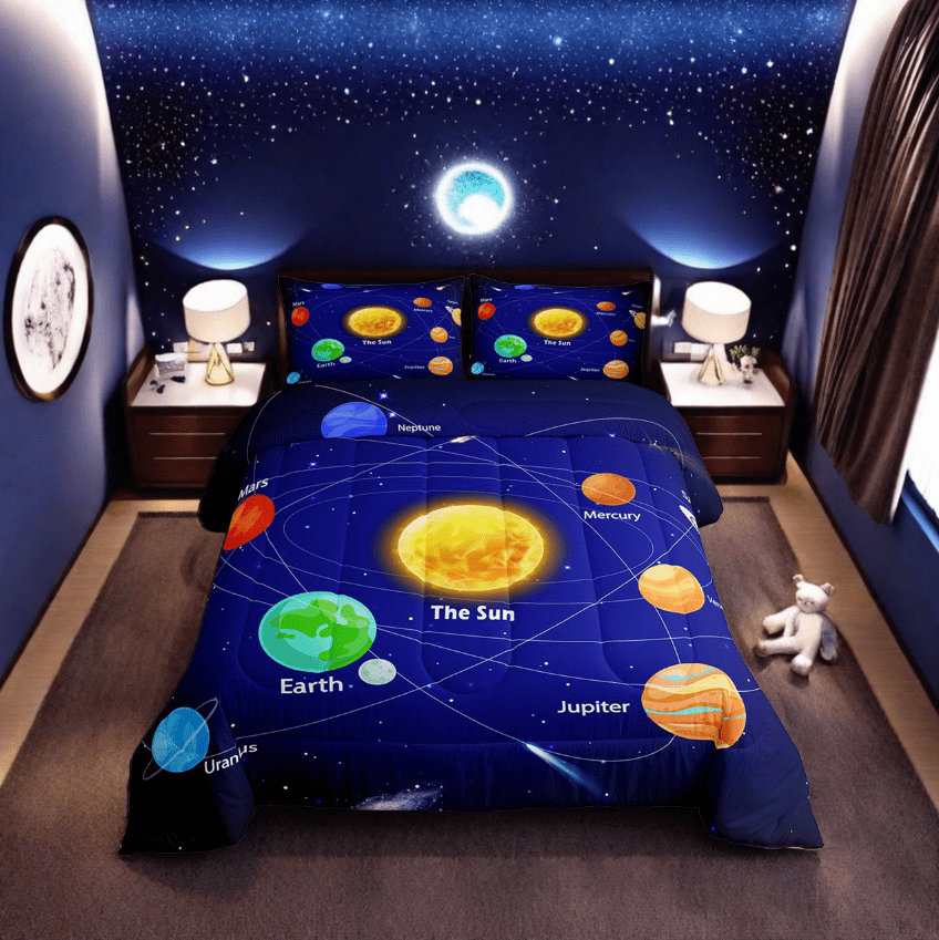 Solar System Comforter Set Galaxy Planet Theme Bedding Outer Space Twin ...