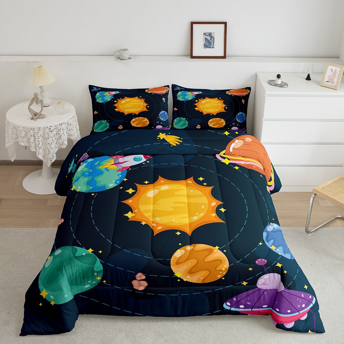 Solar System Comforter Set Twin Size,Cartoon Outer Space Bedding Galaxy ...