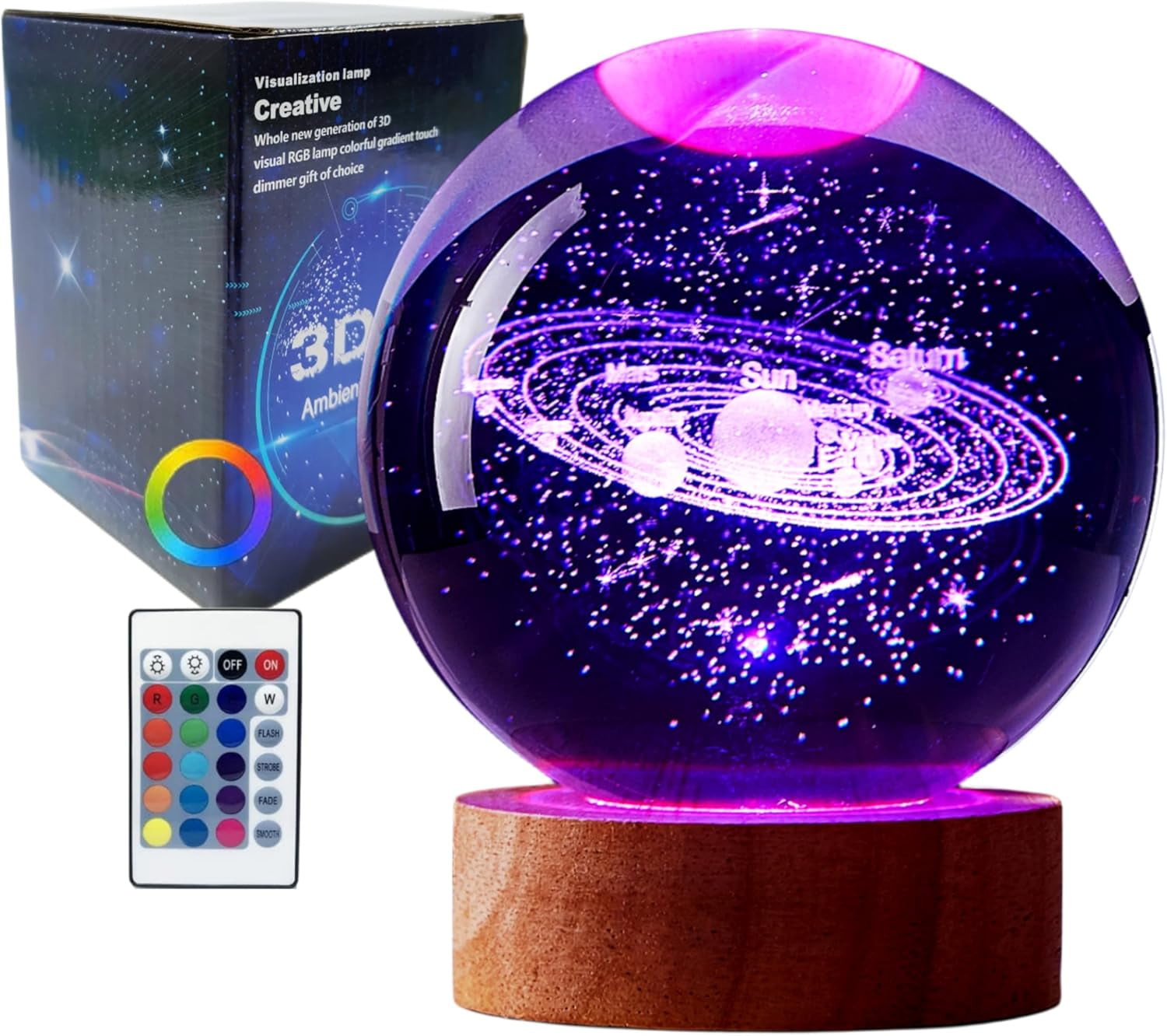 Solar System Crystal Ball Lamp,3.15 inch 3D K9 Solar System Night Light ...