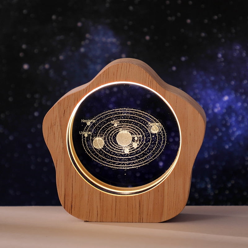 Solar System Crystal Ball with Wooden Light Base, 3D Laser Etched Glass ...