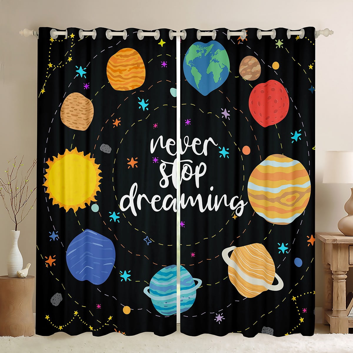Solar System Curtains for Boys Kids Outer Space Blackout Curtains,Cute ...