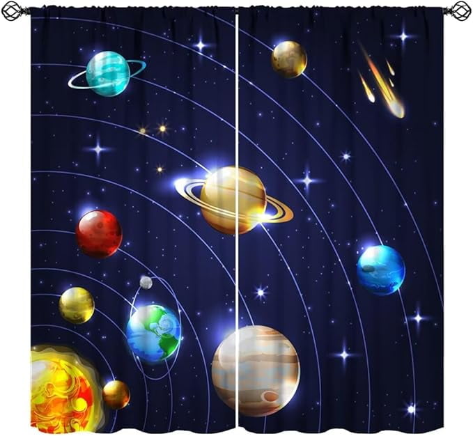 Solar System Curtains, Cartoon Outer Space Fantasy Starry Planet Galaxy ...