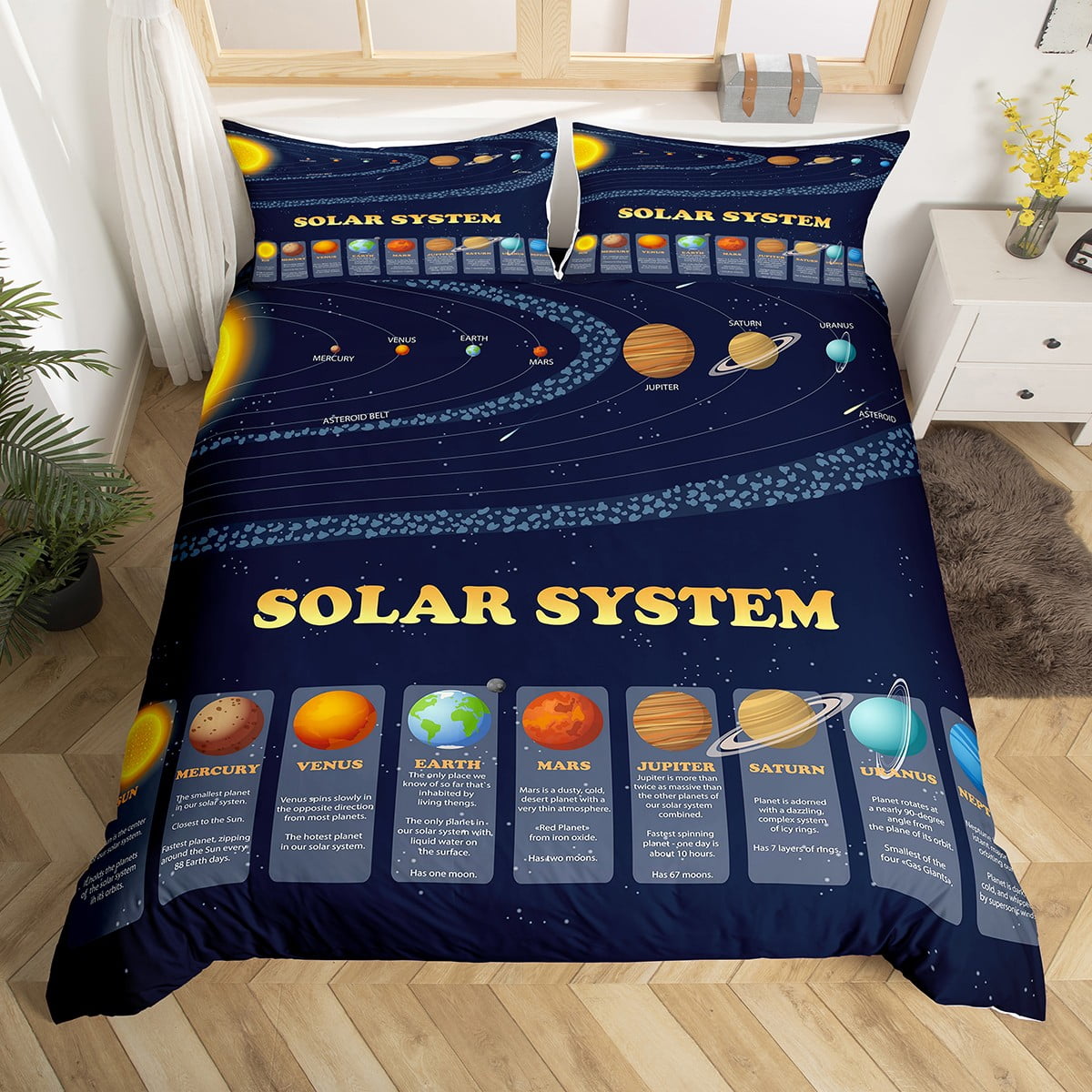 Solar System Duvet Cover Queen Universe Themed Bedroom Decor Bedding ...