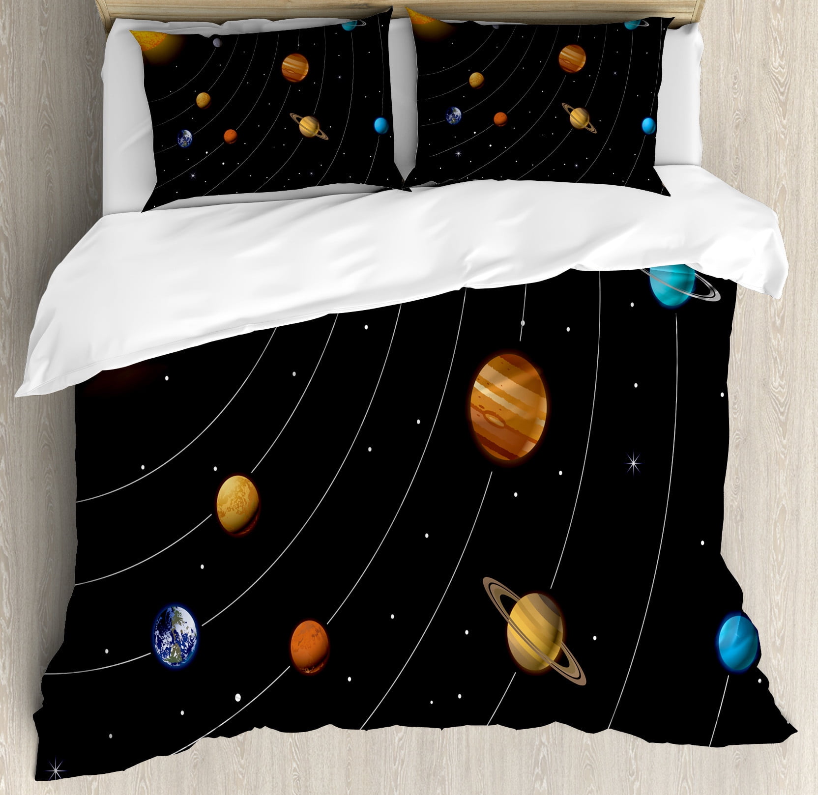 Solar System Duvet Cover Set, Infographic of Sun and Plants on Circular ...