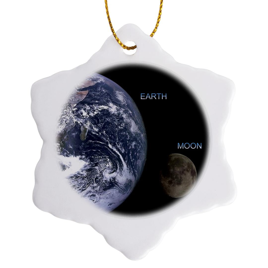 3drose, Solar System - Earth and Moon, 3 inch Snowflake Porcelain ...