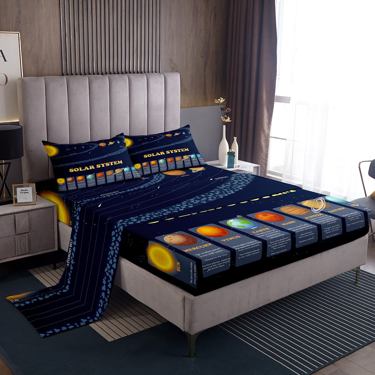 Solar System Fitted Sheet Full Universe Themed Bedroom Decor Bed Sheets ...