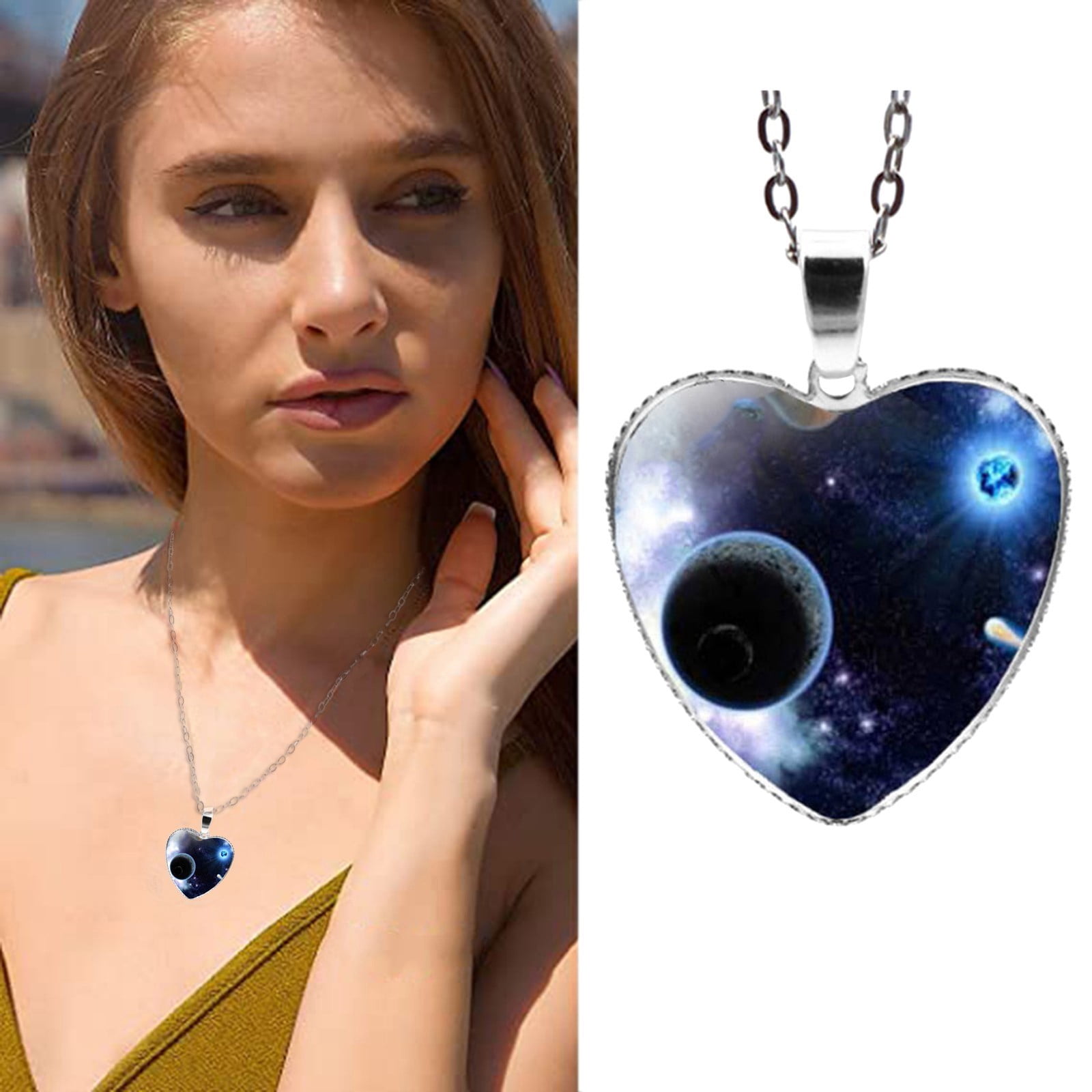 Solar System Galaxy Glass Universe Heart shaped Pendant Necklace ...