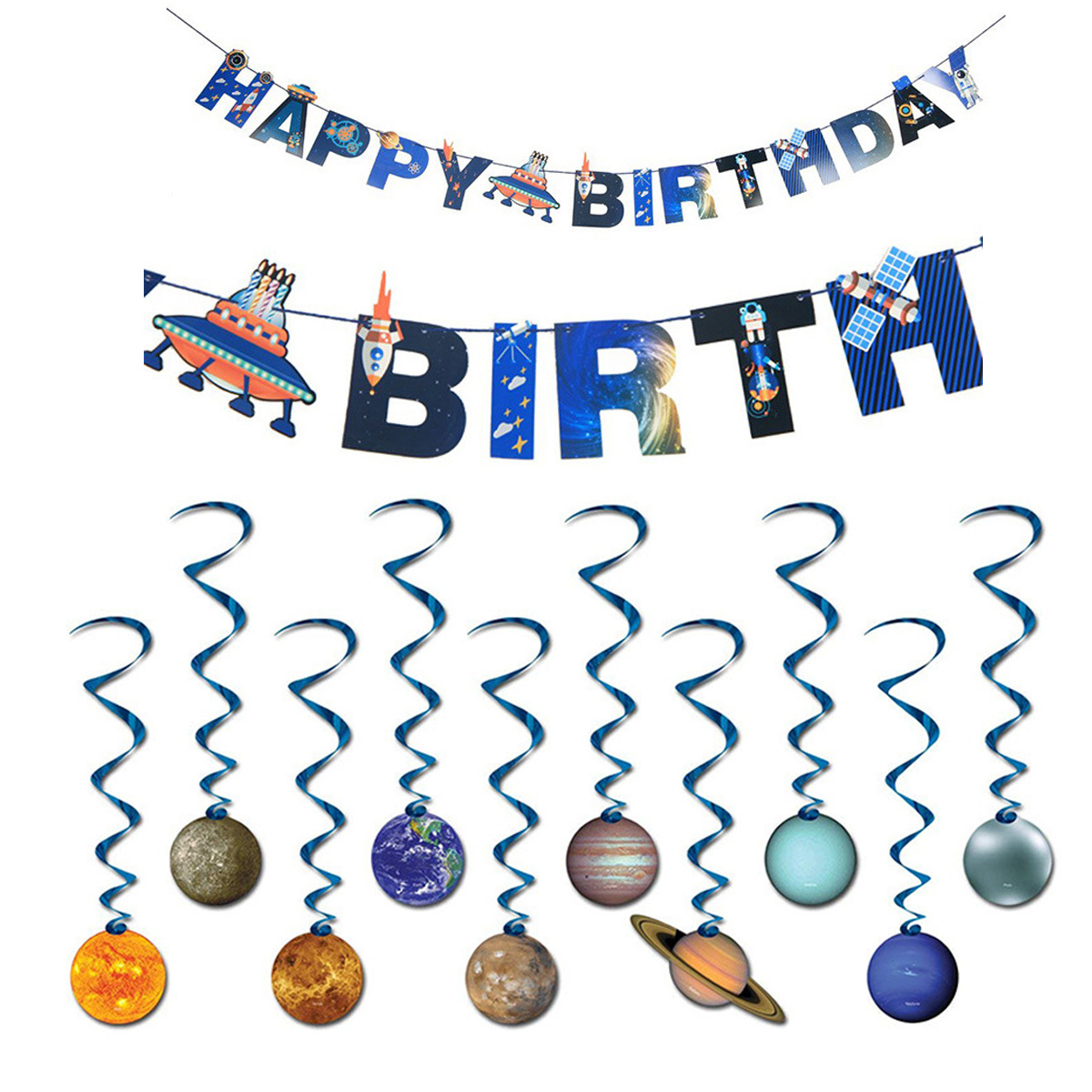Solar System Hanging Decoration, Universe Space Happy Birthday Banner ...