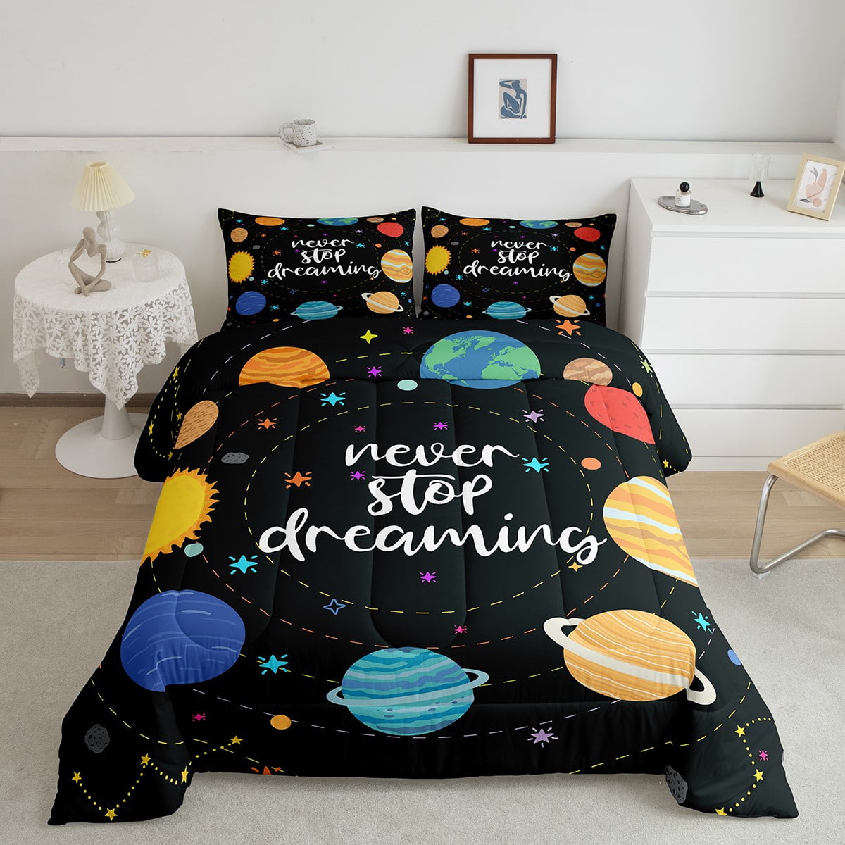 Solar System King Bedding Set for Boys Kids Outer Space Comforter Set,Cute Cartoon Space Planet ...
