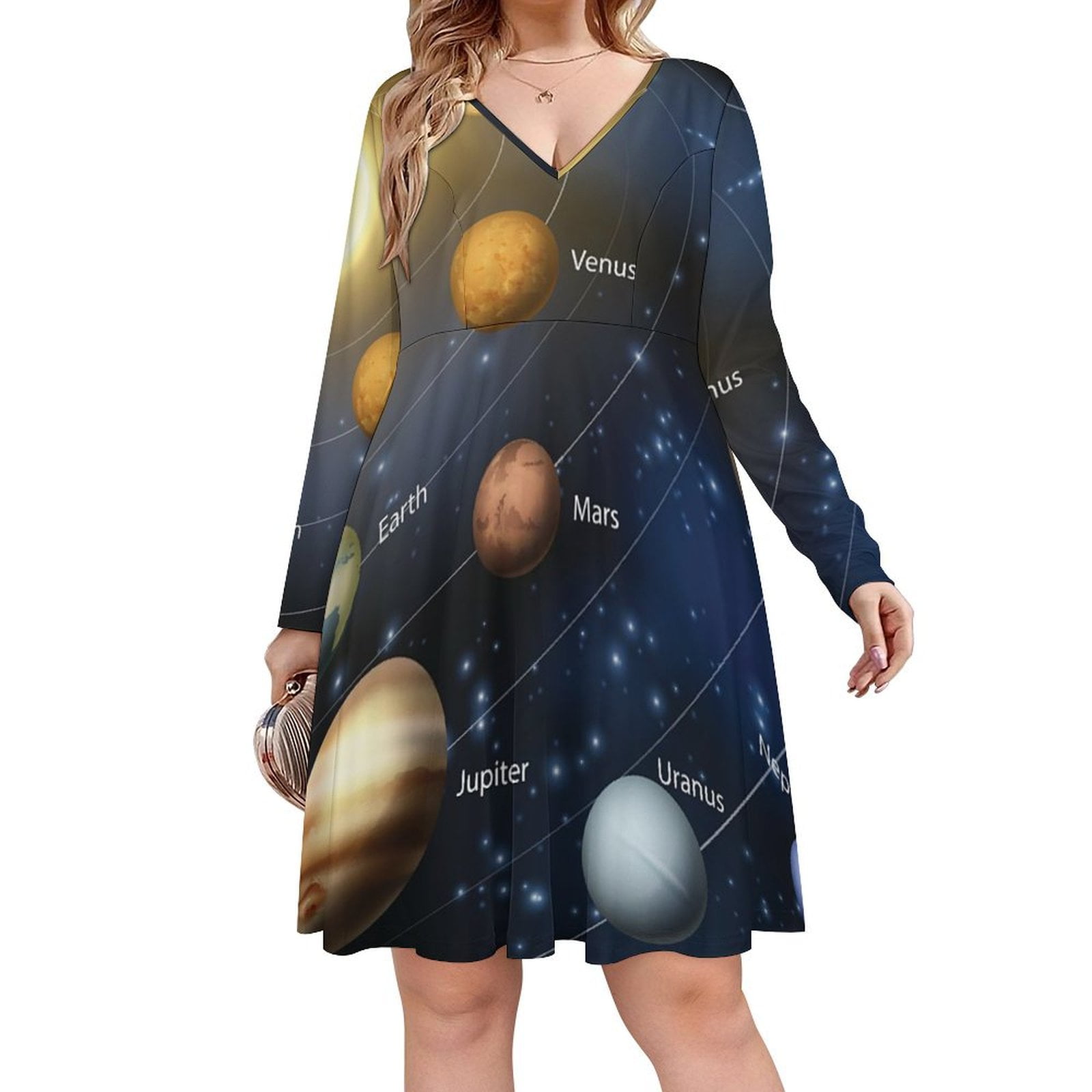 Solar System Long Sleeve Sexy Dresses For Women Ladies Vintage Elegant ...
