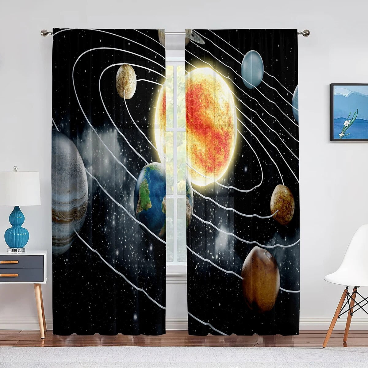 Solar System Outer Space Sheer Voile Curtain for Living Room Bedroom ...
