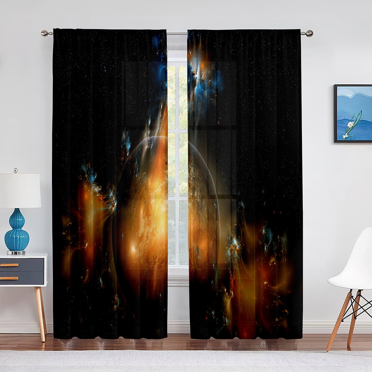 Solar System Outer Space Sheer Voile Curtain for Living Room Bedroom r ...