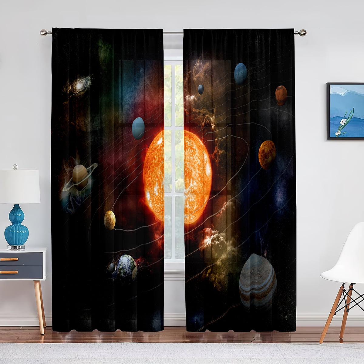 Solar System Outer Space Sheer Voile Curtain for Living Room Bedroom r ...