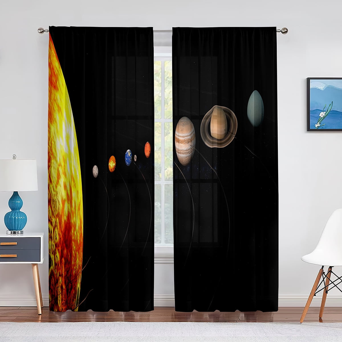Solar System Outer Space Sheer Voile Curtain for Living Room Bedroom r ...