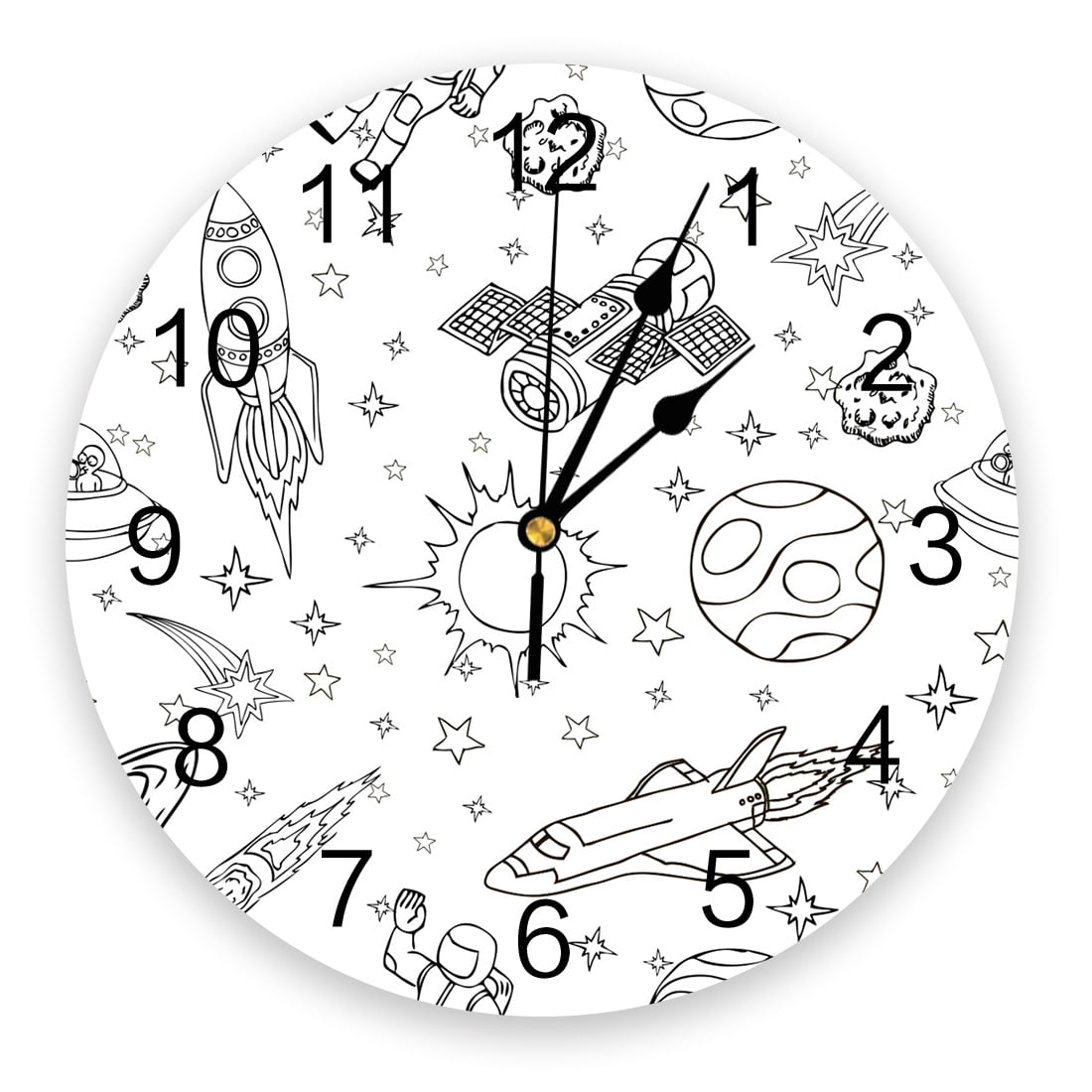 Solar System Planet Around The Sun Rotating Label Round Wall Clock for ...