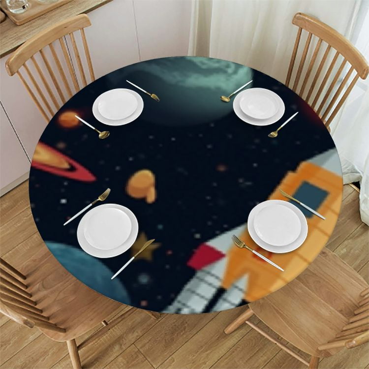 Solar System Planets Astronaut Round Fitted Tablecloth with Elastic ...