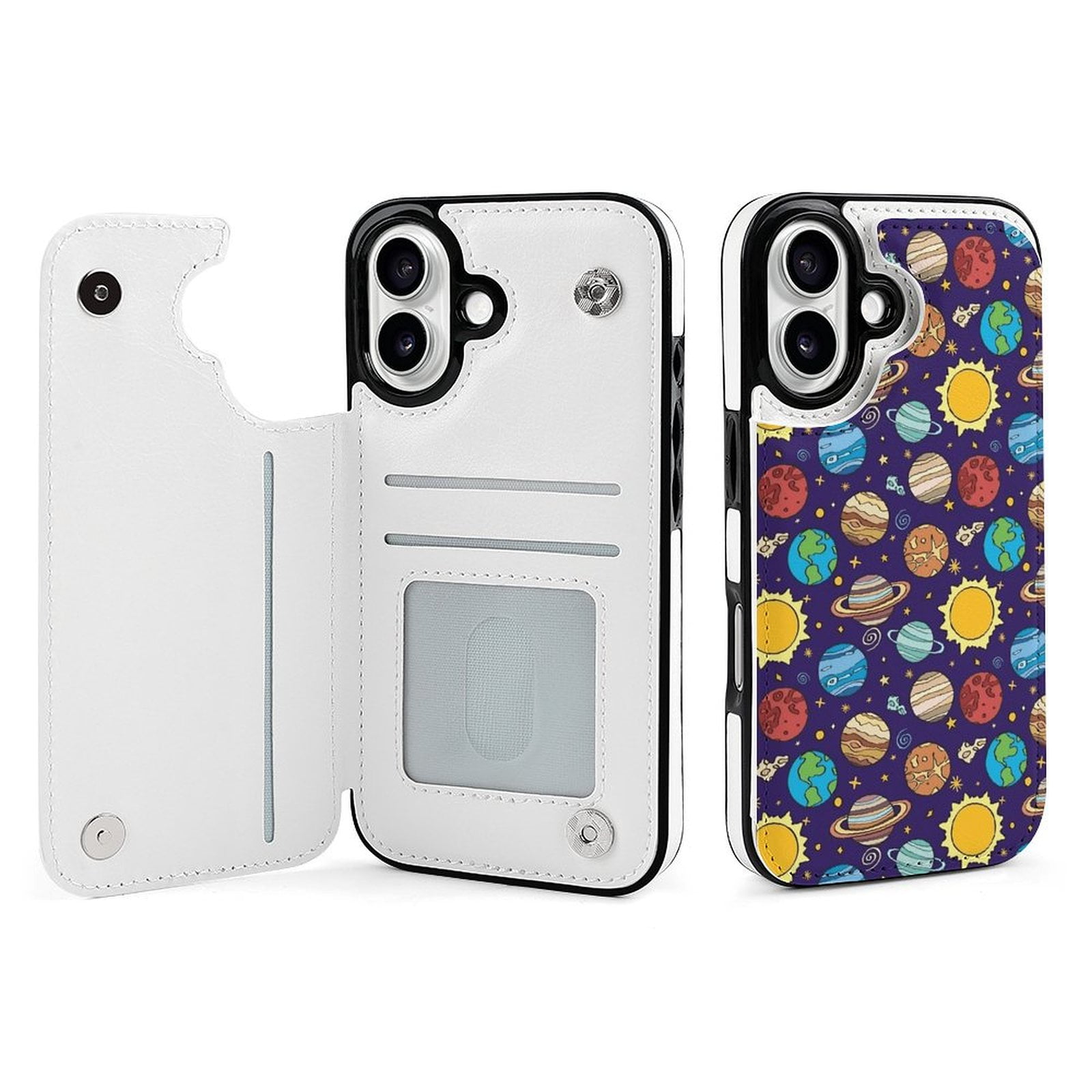 Solar System Planets Leather Wallet Case for iPhone 16 15 14 13 12 11 Pro Max Wallet Case Card ...