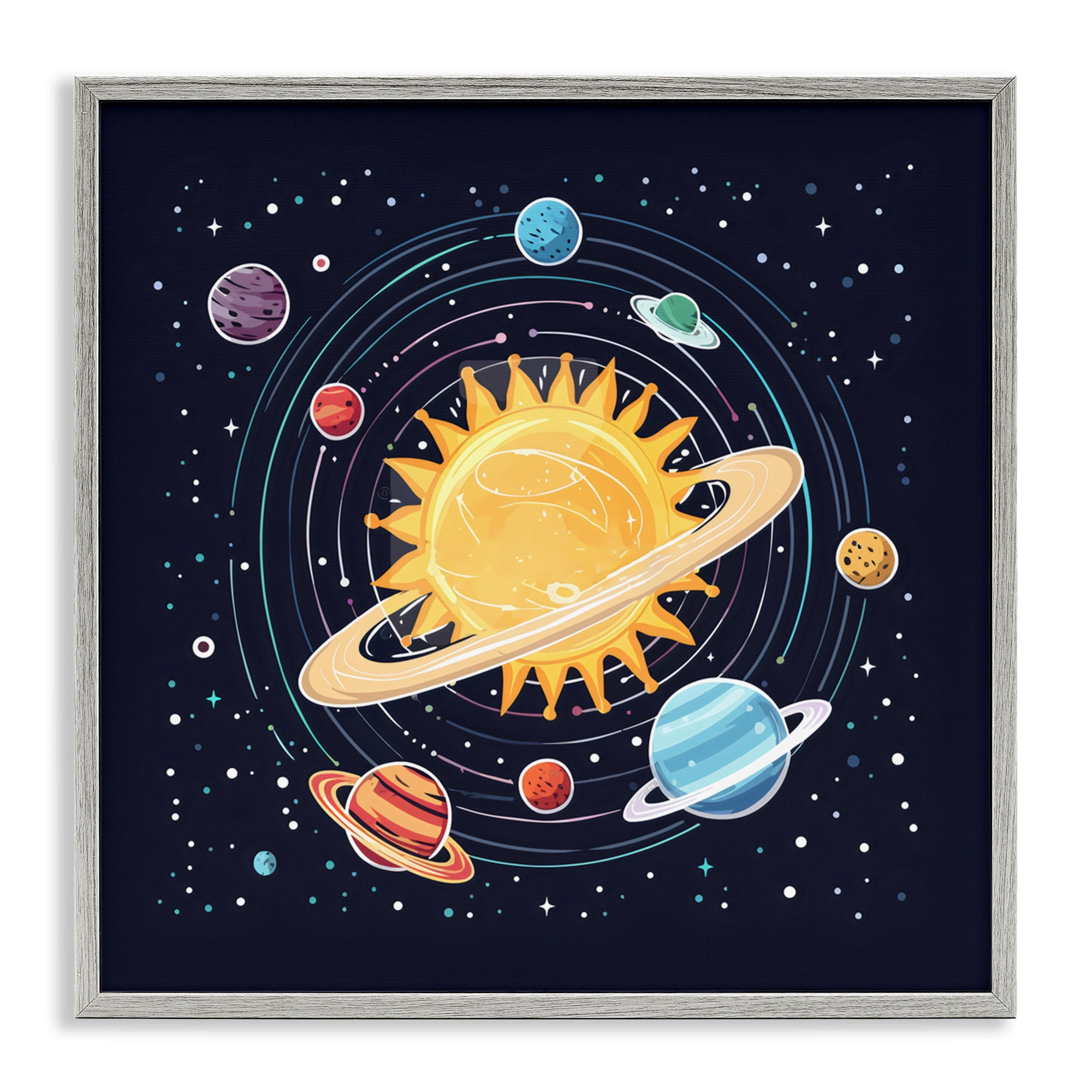 Stupell Industries Solar System Planets Orbit Gray Framed Giclee Art ...