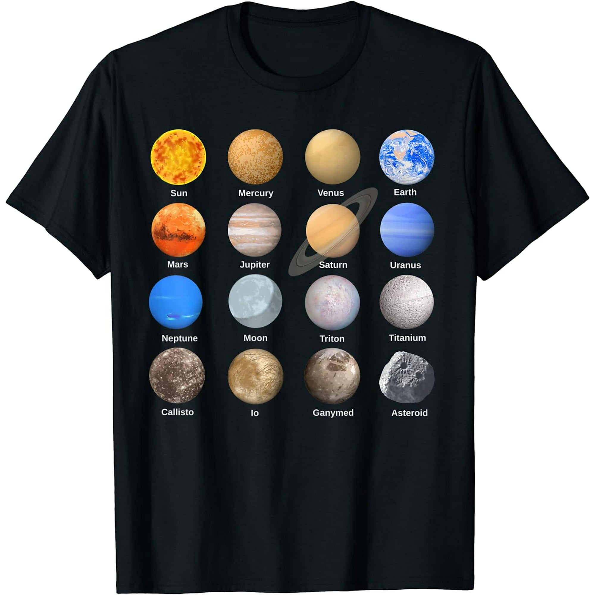 Solar System Planets Science Space Black T-Shirt Short Sleeves For Men ...