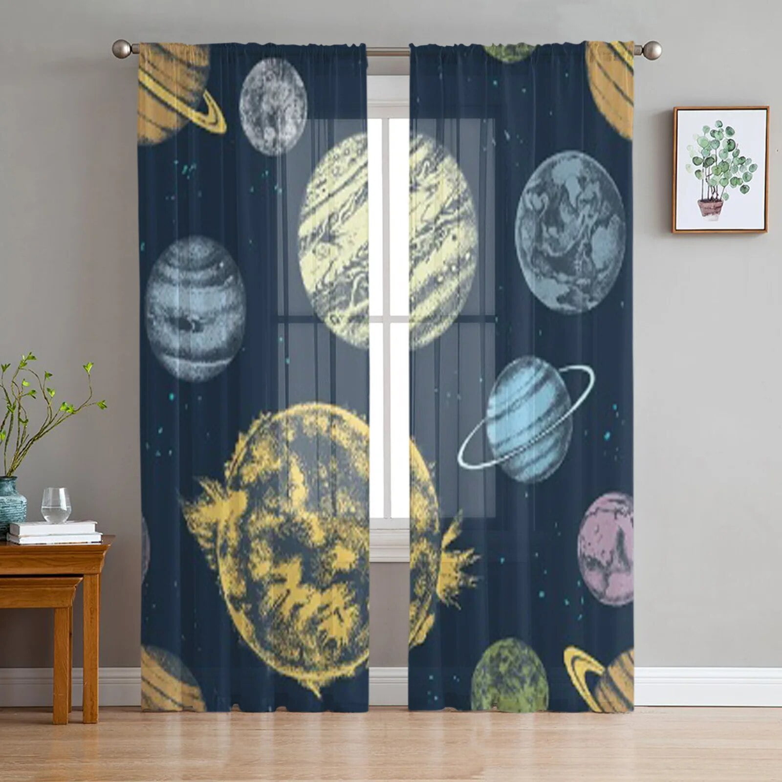 Solar System Planets Sheer Curtains for Living Room Transparent Tulle ...