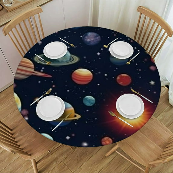 Solar System Planets Space Round Tablecloth with Elastic Fitted Picnic ...