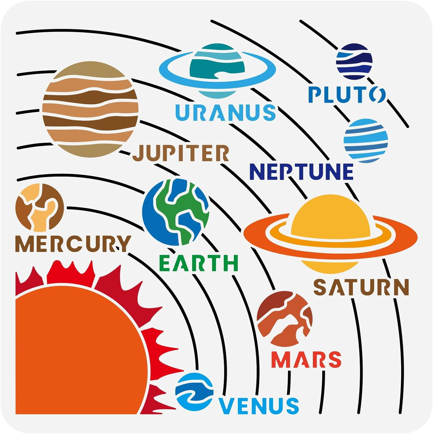 Solar System Planets Stencil 11.8x11.8 inch Outer Space Planets Stencil ...