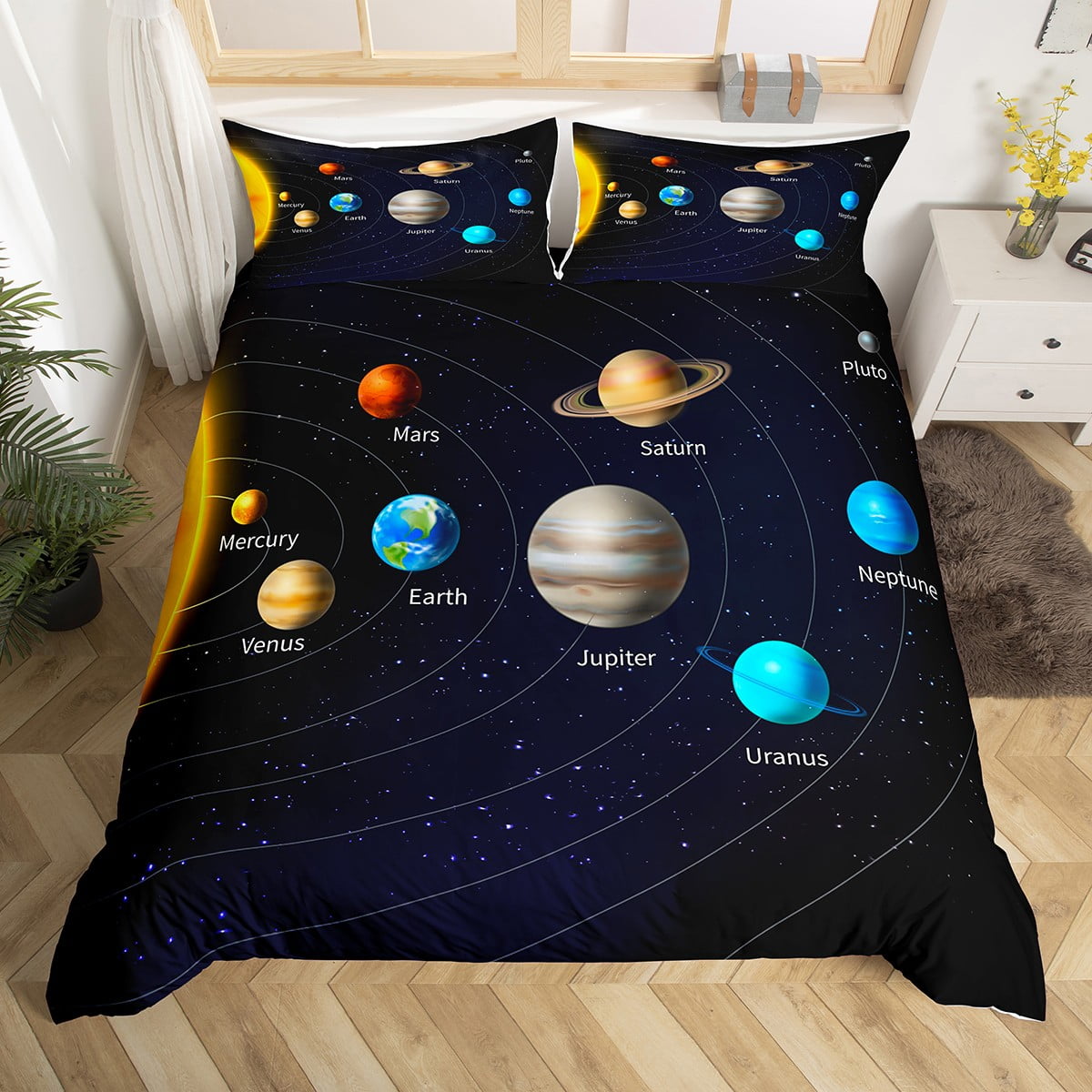 Solar System Queen Duvet Cover Sets for Boys Girls Outer Space Bedding ...