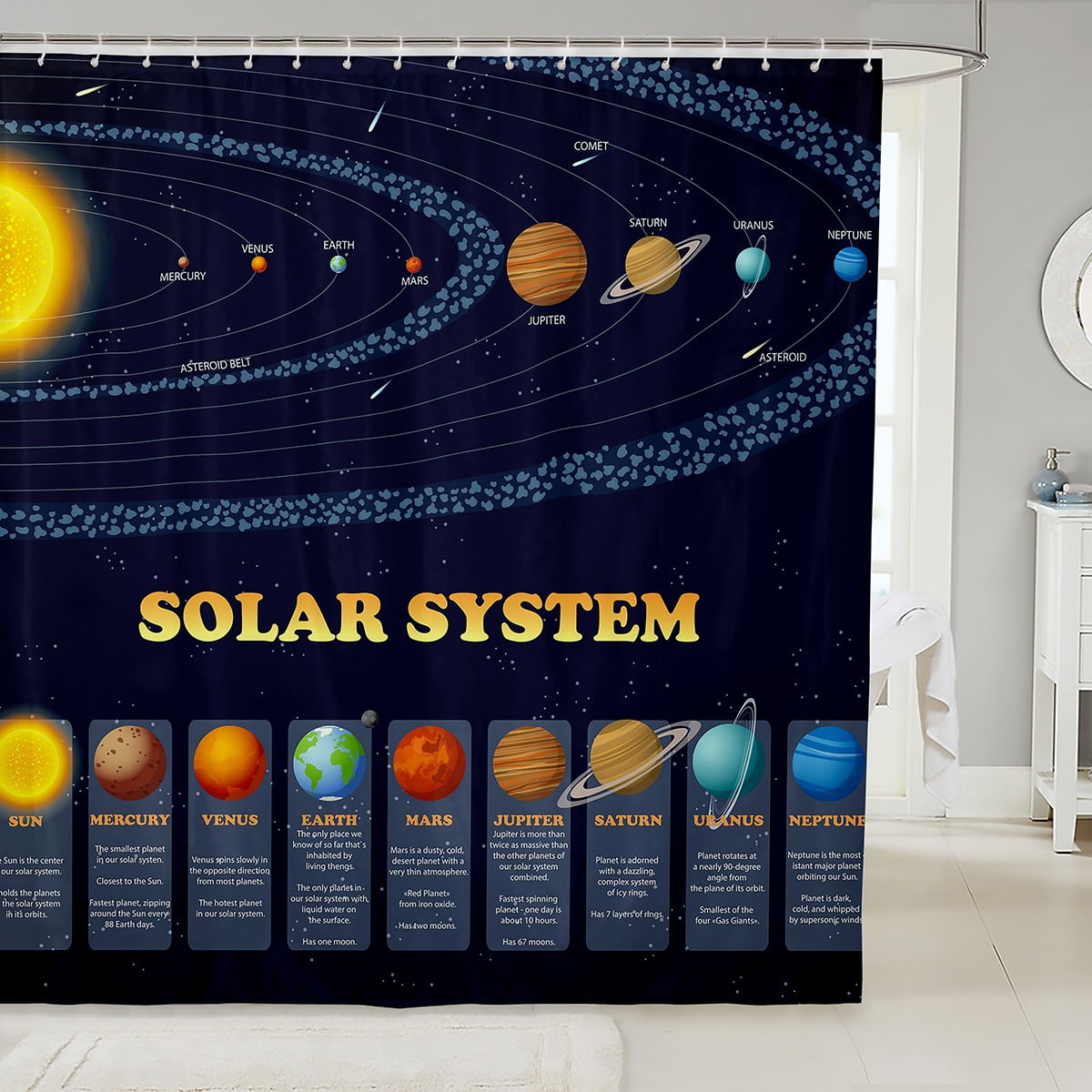 Solar System Shower Curtain for Boys Girls Universe Themed Bathroom ...